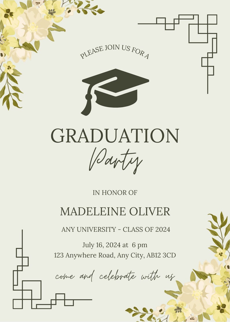 Personalized Graduation Invitation, Summer Theme, Digital Template PDF ...
