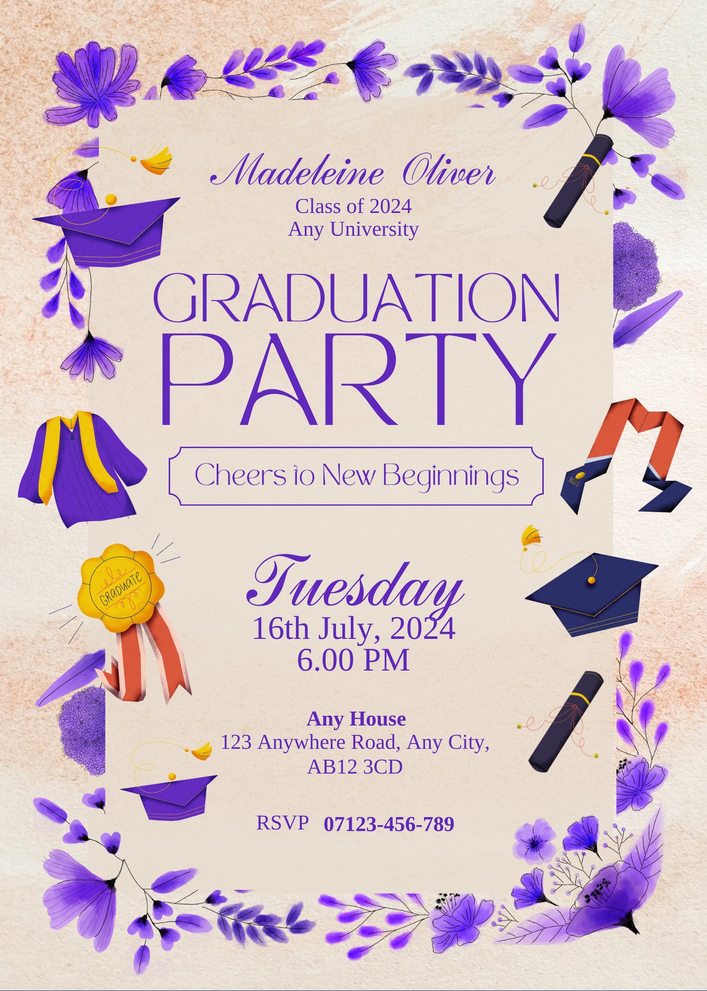 Personalized Graduation Invitation, Summer Theme, Digital Template PDF ...