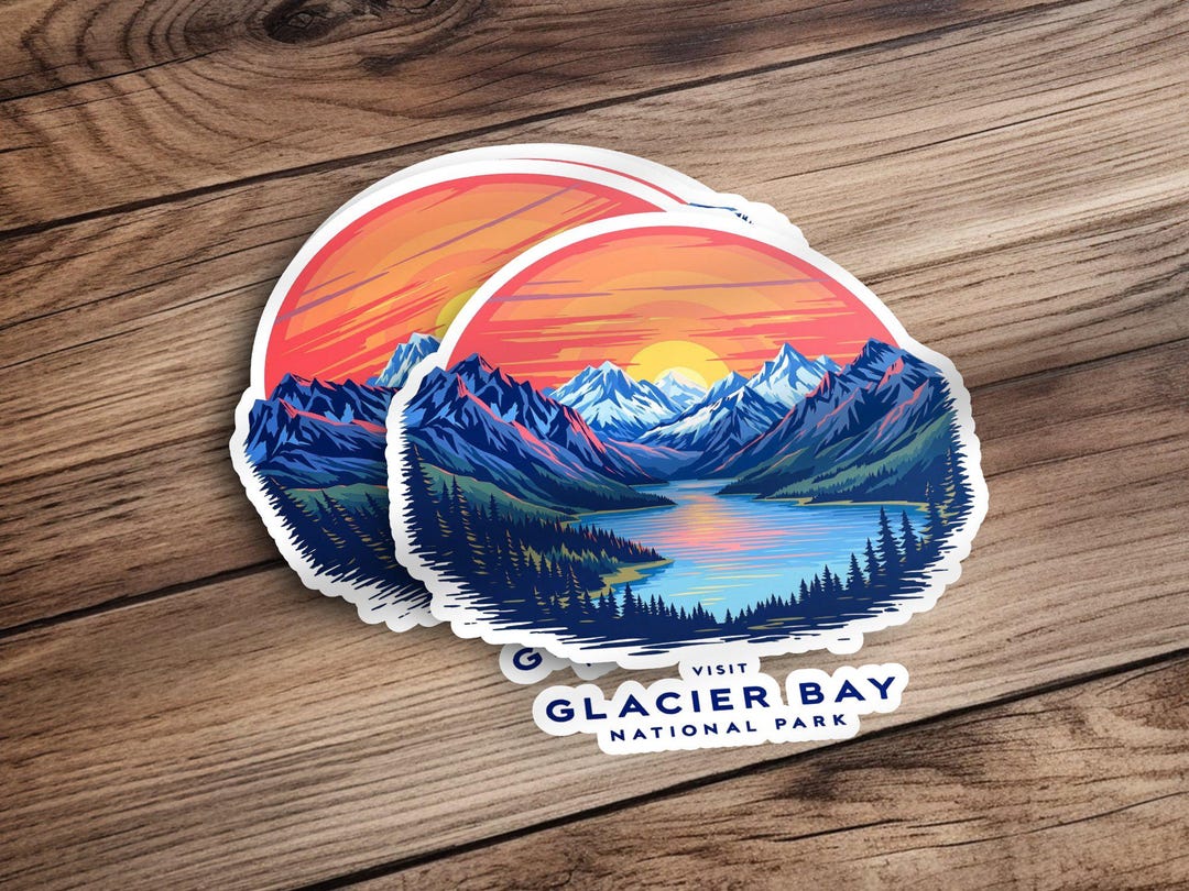 Beautiful Mountain Sunset Sticker, Glacier Bay National Park Art ...