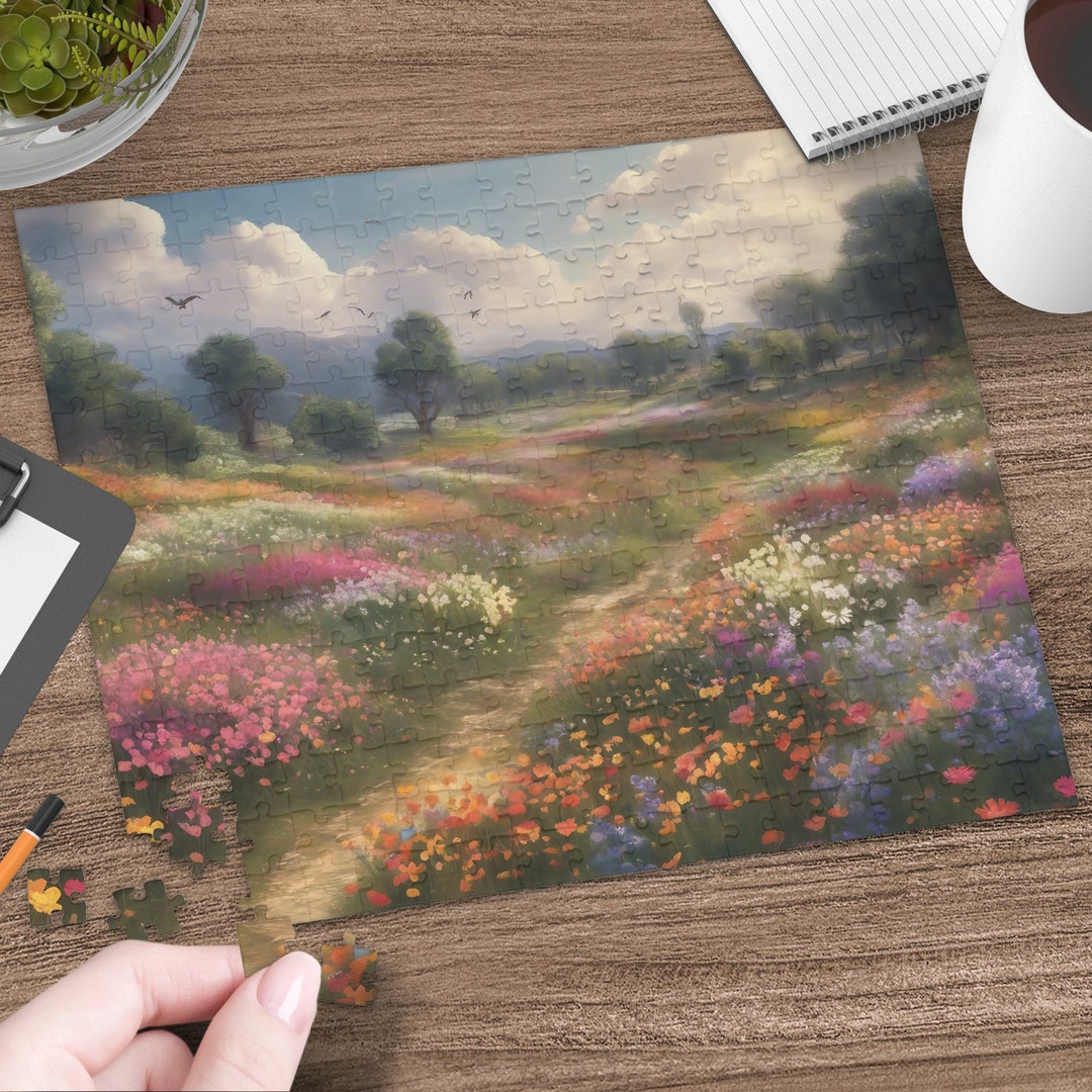 Spring Meadow Scenic Puzzle, Colorful Floral Landscape, Relaxing Jigsaw ...