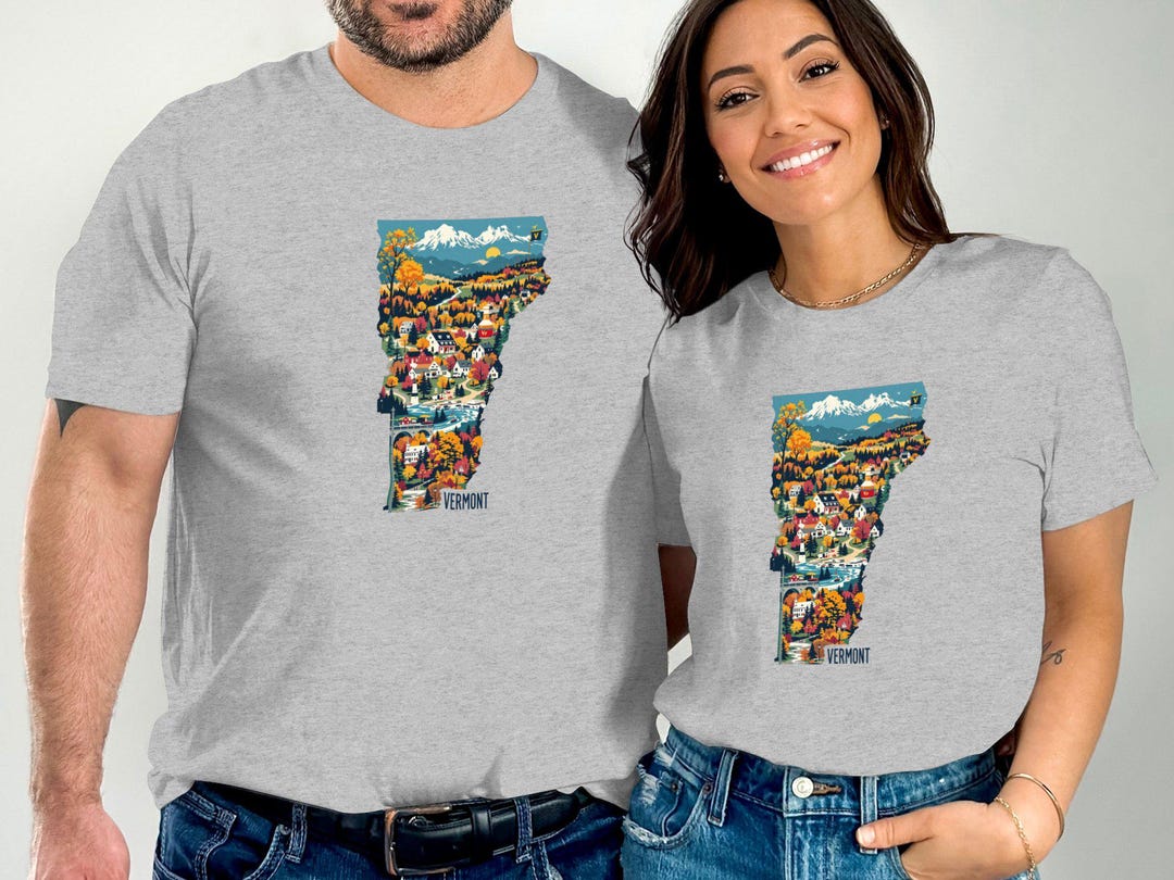 Vermont State Art Tshirt, Colorful Autumn Vermont Design Tee, Unique ...