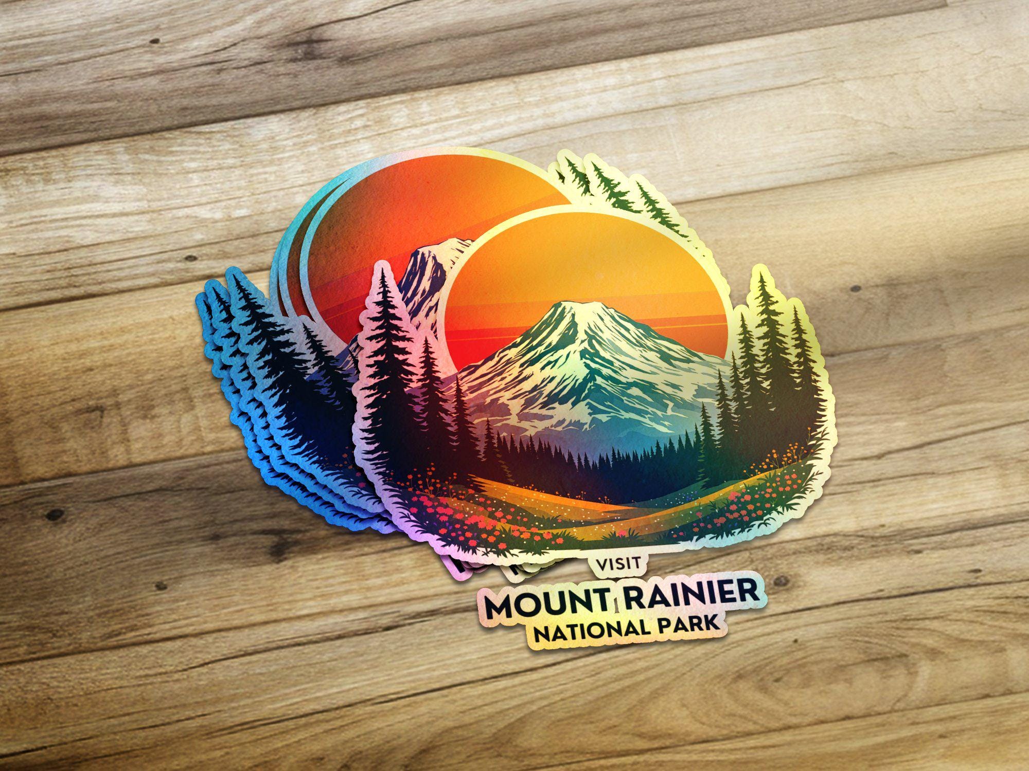 Visit Mount Rainier National Park Sticker, Adventure Hiking Nature ...