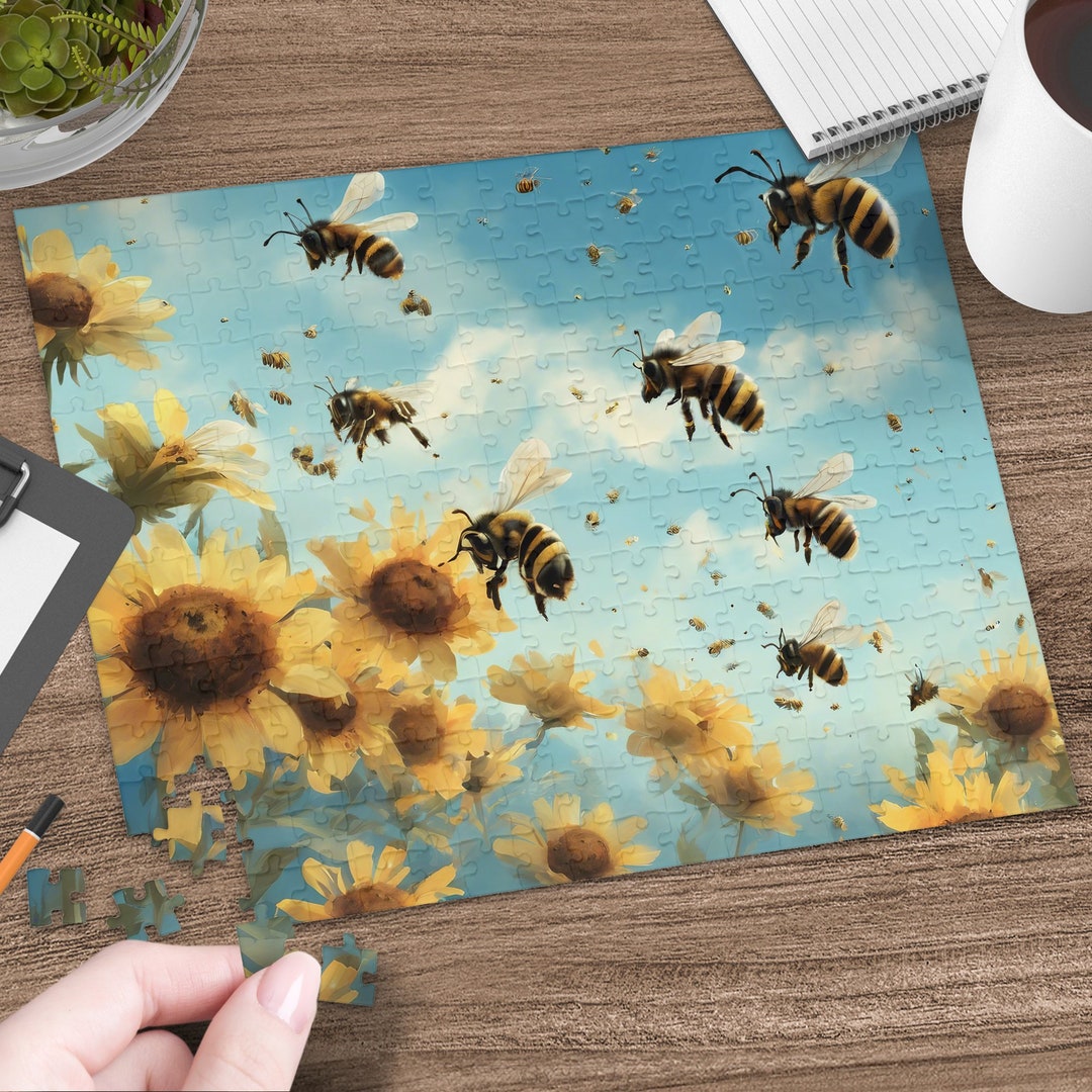 Sunflower and Bees Puzzle, Nature Inspired 252 -piece Jigsaw, Vibrant ...