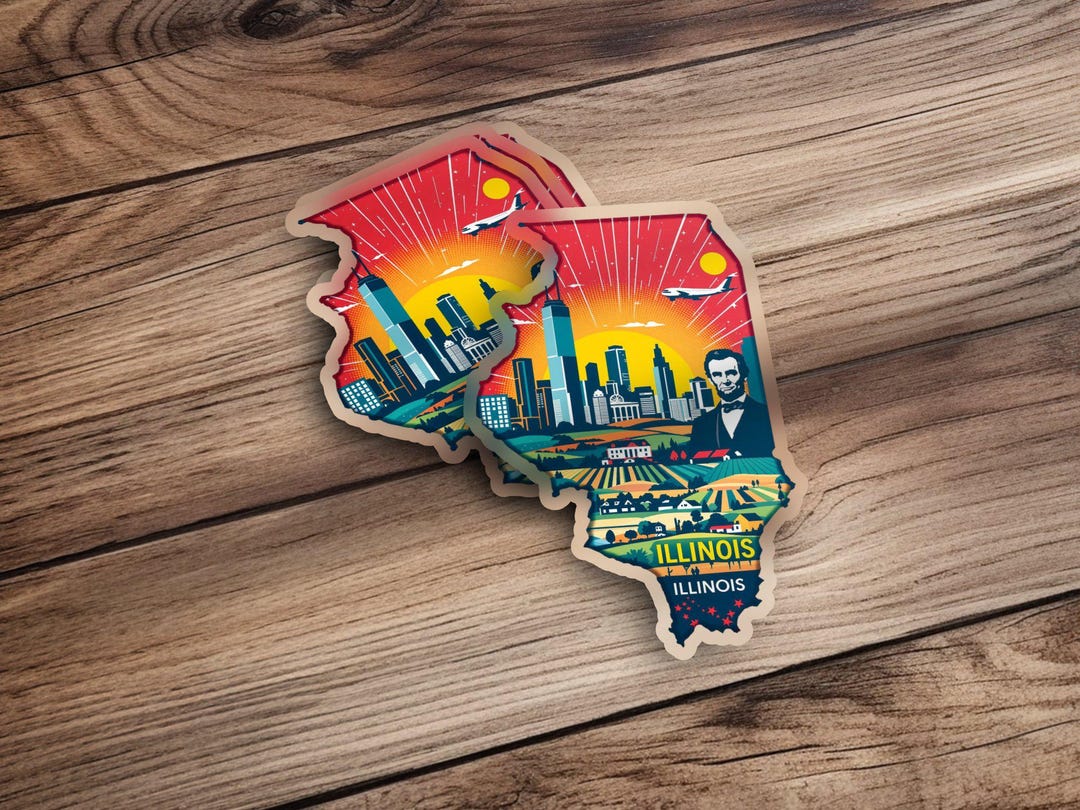 Retro Illinois State Sticker, Skyline Vinyl Decal, Travel Souvenir ...
