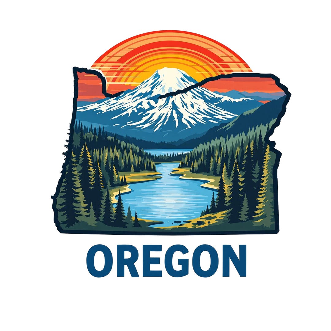 Oregon Mountain Sunset Scene Stickers, Outdoor Adventure Decal, Pacific ...