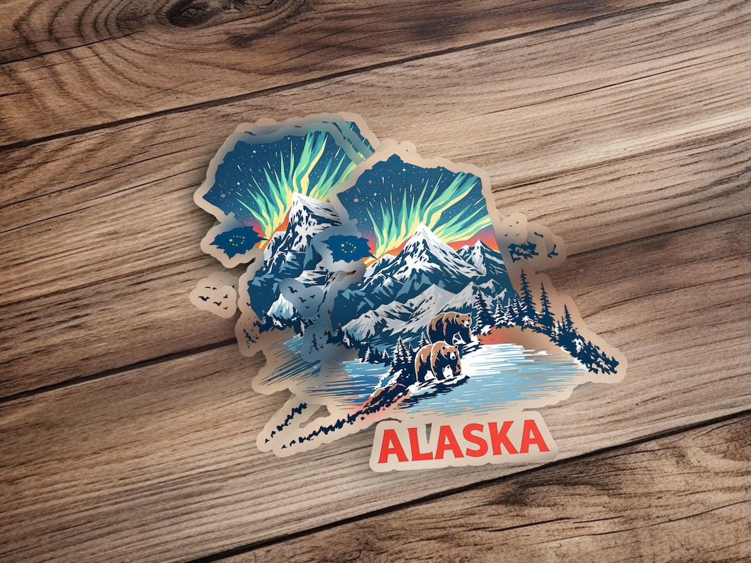 Alaska Adventure Sticker, Northern Lights Alaska Decal, Mountain Bear ...
