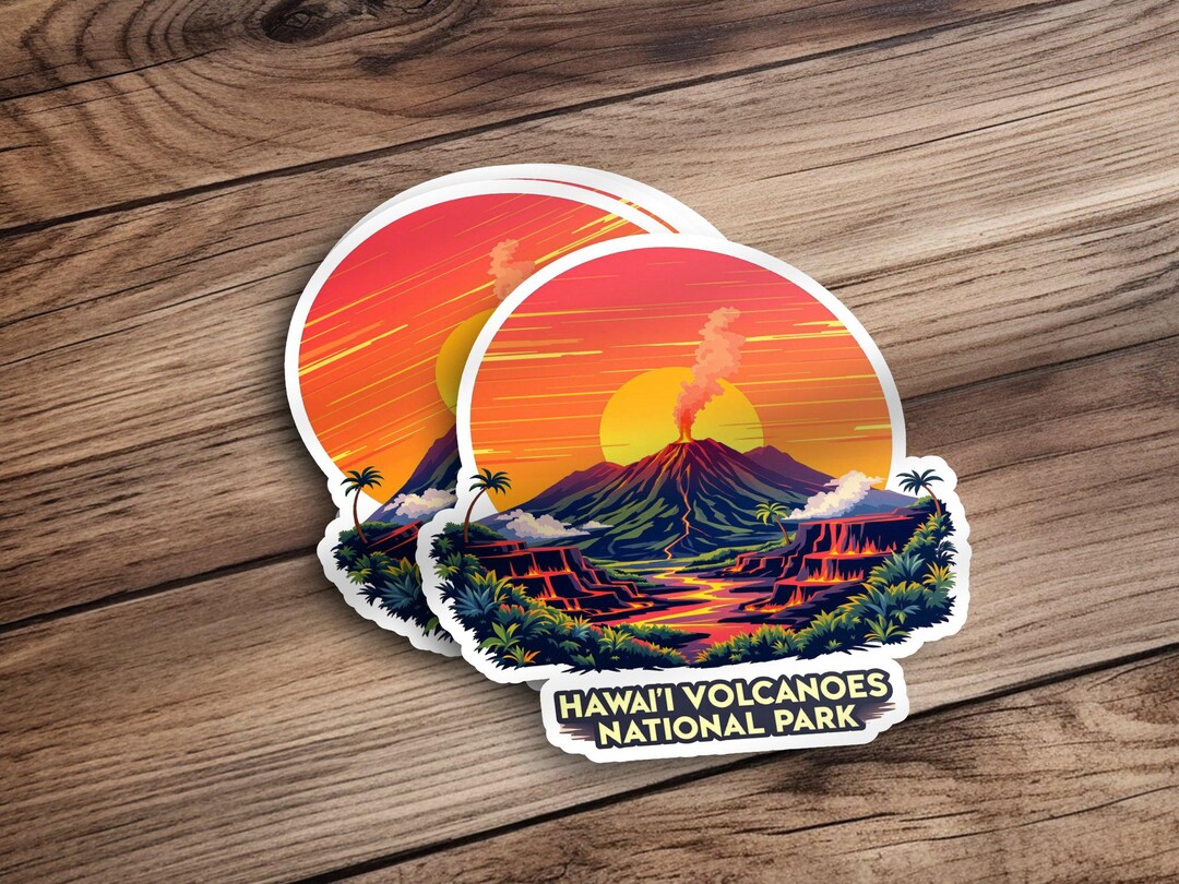 Hawaiian Volcanoes National Park Sticker, Retro Sunset Volcano Sticker ...