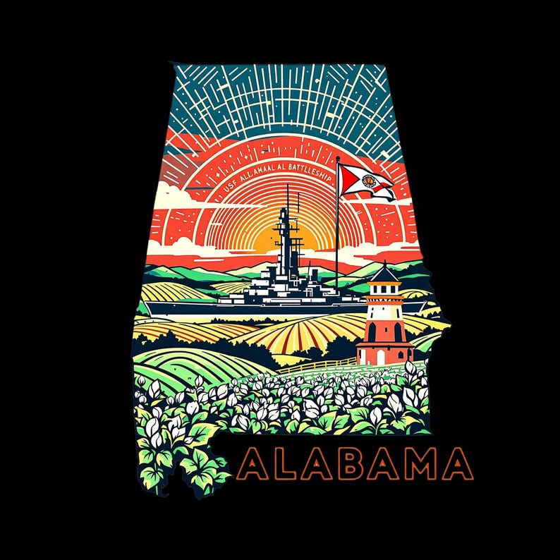 Alabama State Sticker, Vintage Travel Decal, USA State Souvenir, Retro ...
