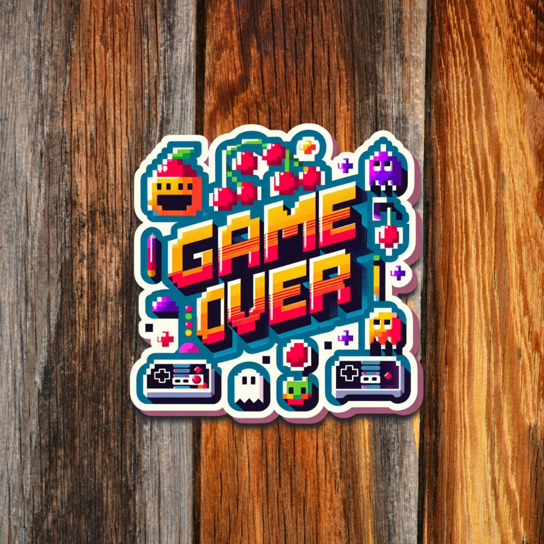 Retro Game Over - Cool Vinyl Sticker- Laptop, Water Bottle, Phone, Car ...