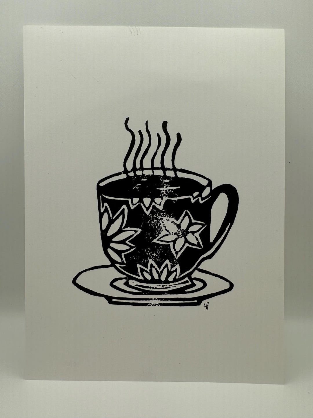 Floral Teacup Textured Block Print - Etsy