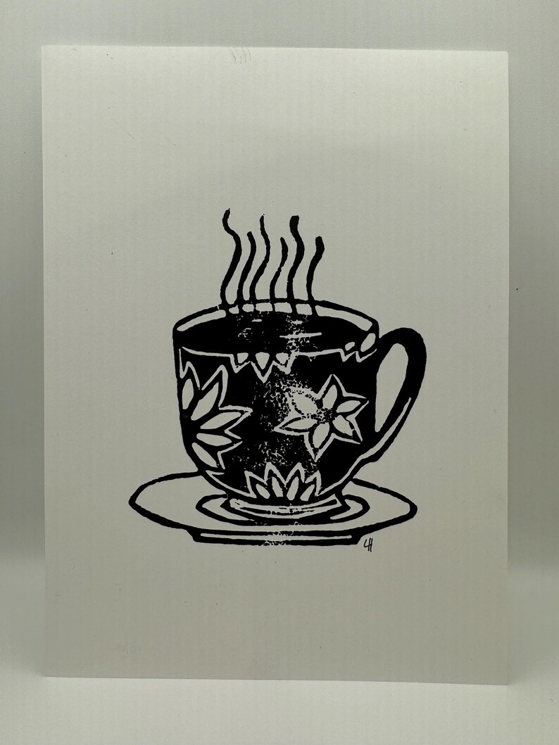 Floral Teacup Textured Block Print - Etsy