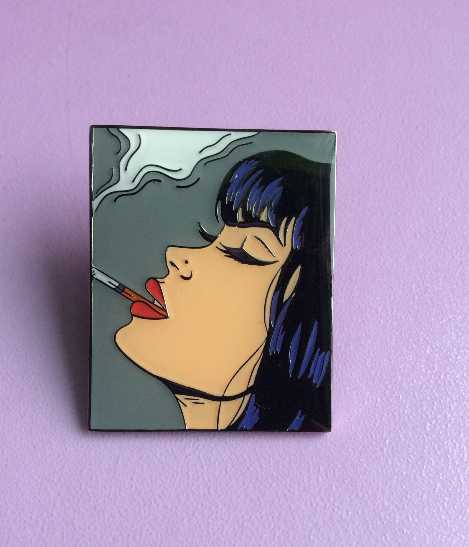 Smoking Comic Girl Enamel Pin - Etsy