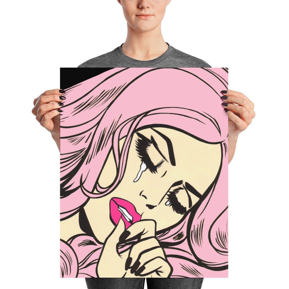 Pink Crying Comic Girl Poster Etsy