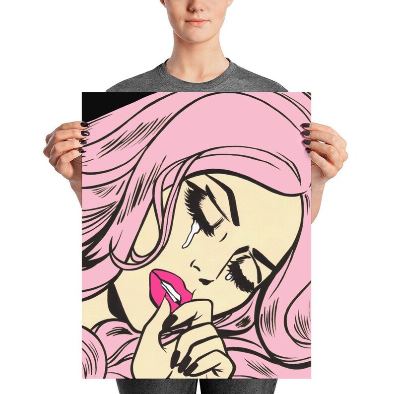 Pink Crying Comic Girl Poster - Etsy