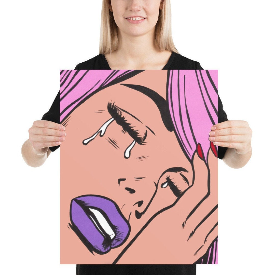 Pastel Pink Crying Comic Girl Poster Print Etsy