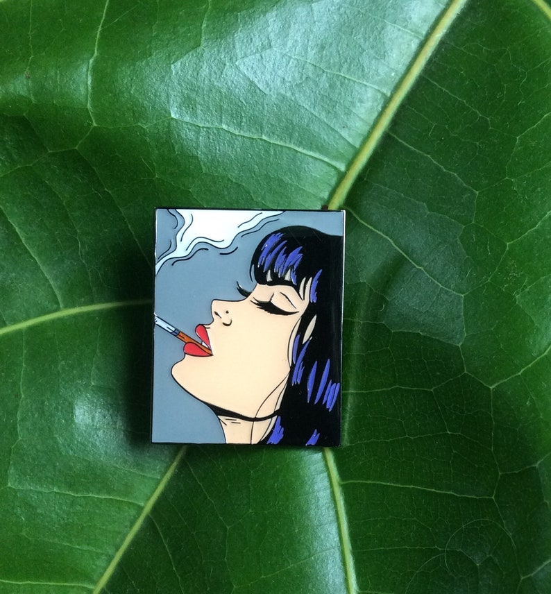 Smoking Comic Girl Enamel Pin - Etsy