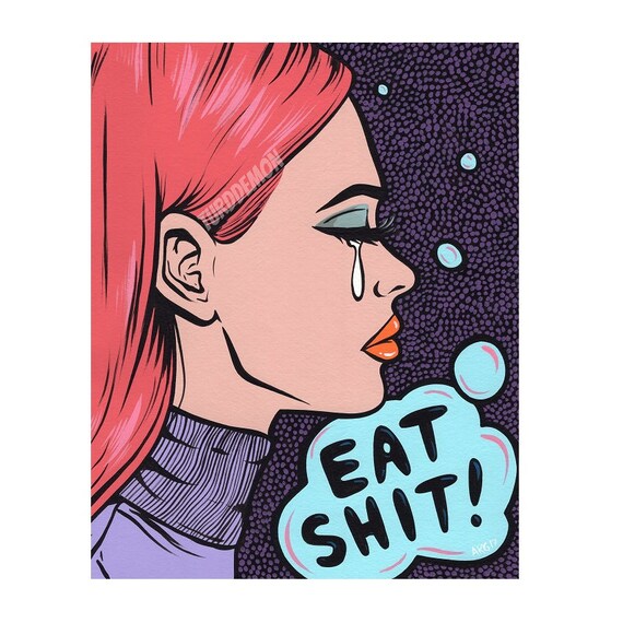 Eat It Crying Comic Girl Original Painting - Etsy