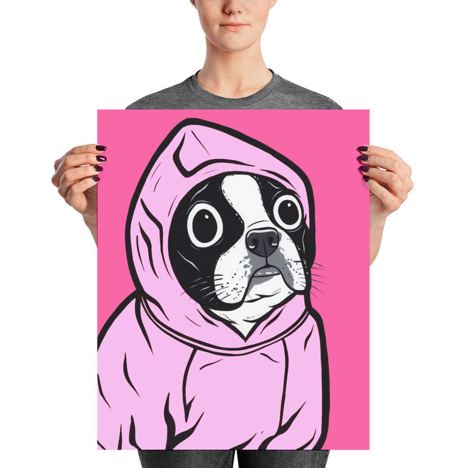 Pink Boston Terrier Hoodie Poster Print - Etsy