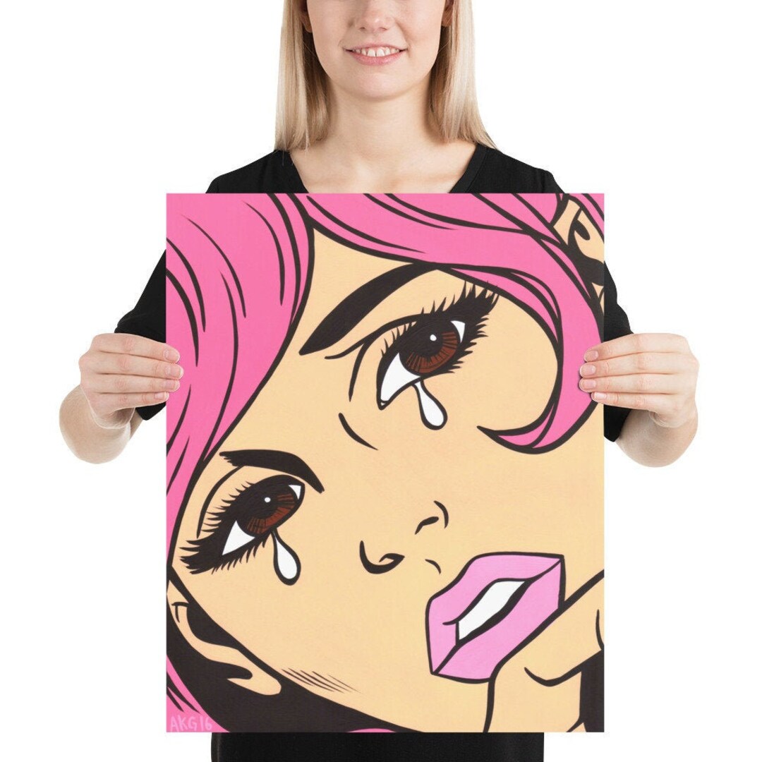 Pink Crying Comic Girl Poster Print - Etsy