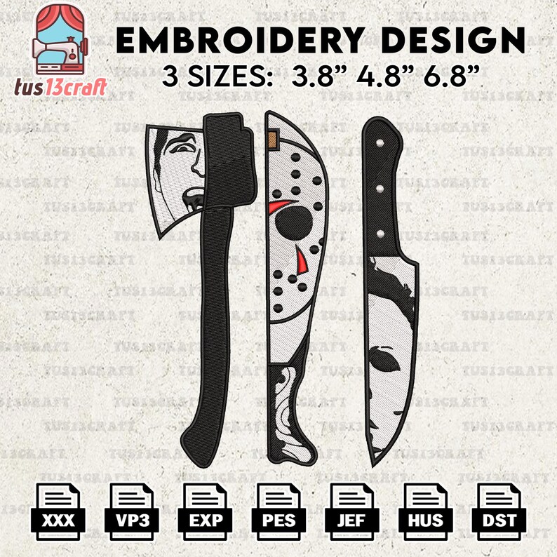 Halloween Embroidery Design, Horror Movie Killer Knife Embroidery File ...