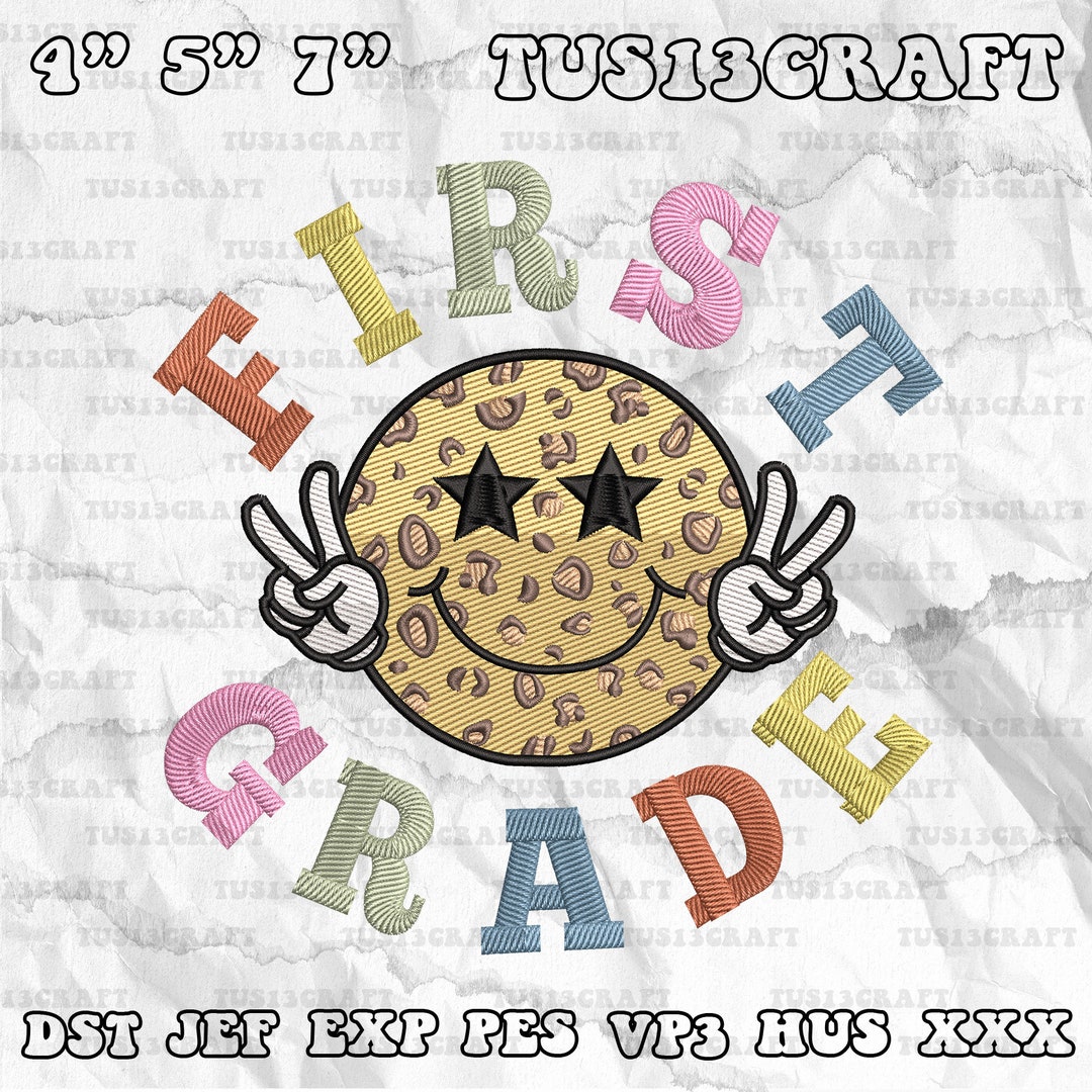 Retro First Grade Embroidery Design, Back to School Embroidery Design ...