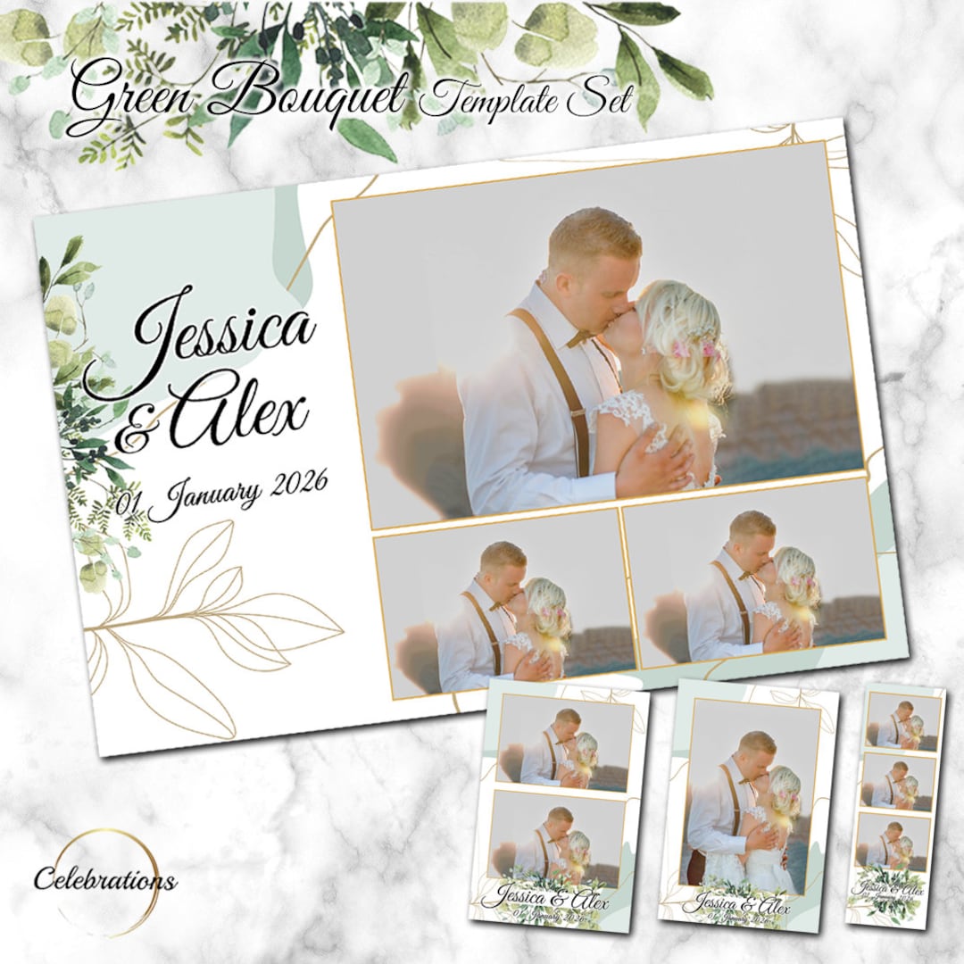 Green Bouquet Template | 5 X Photo Booth Overlays | PSD and PNG ...