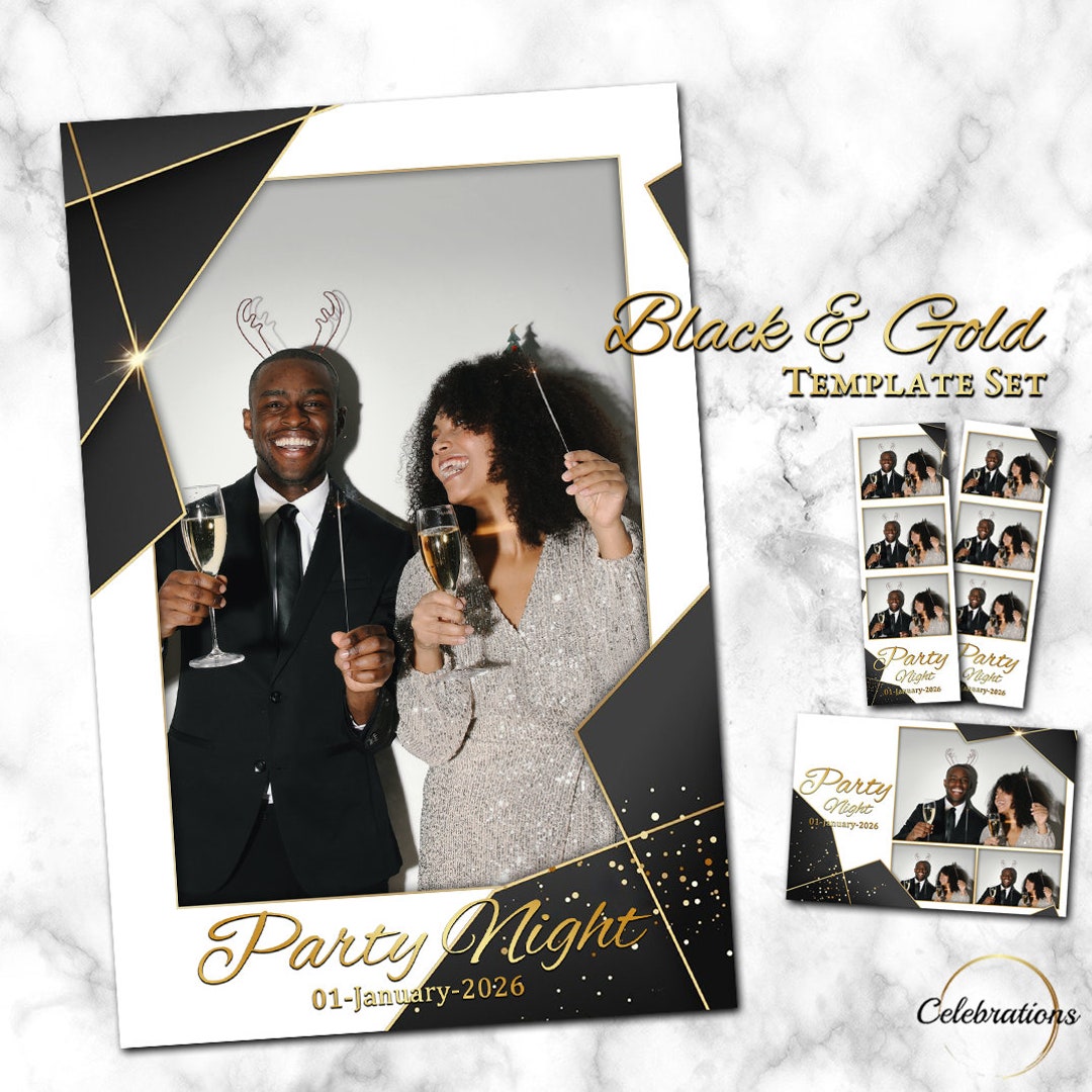 Black & Gold Photo Booth Template Set | Party Celebration New Years Eve ...