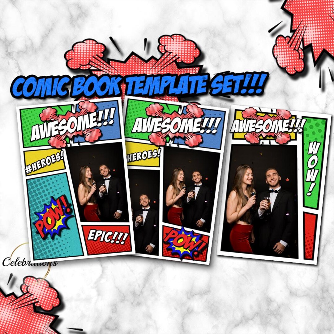 Comicbook Photo Booth Template | PNG and PSD | 4x6 / 10x15 Template ...