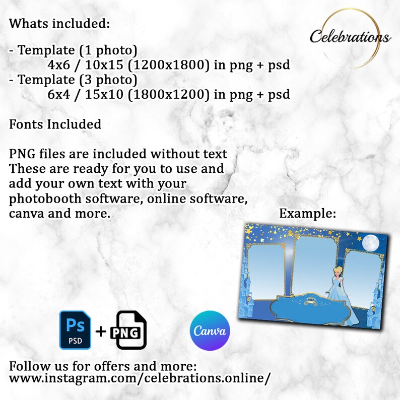 Princess Themed Photo Booth Template Set Kids Party for Any Photos Png ...