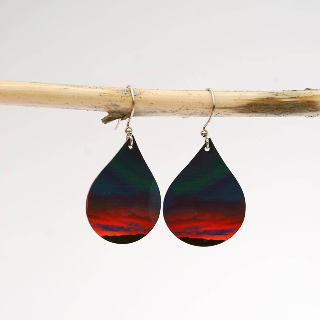Northern Lights Earrings Aurora Sky With Red Clouds - Etsy