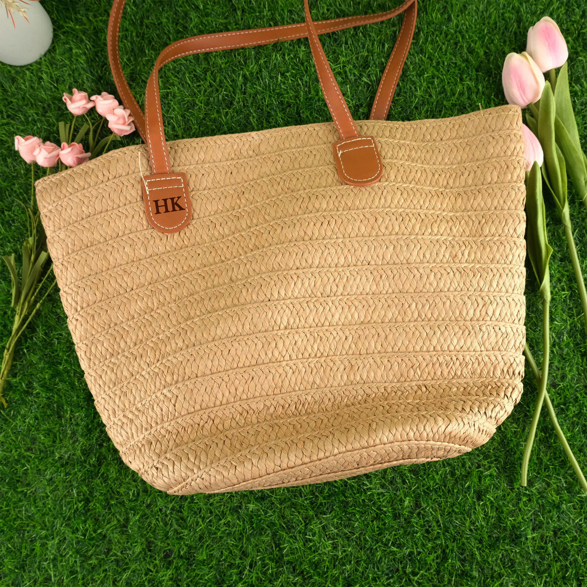 Custom Straw Beach Bag Basket, Personalised Shoulder Hand Bag, Handmade ...