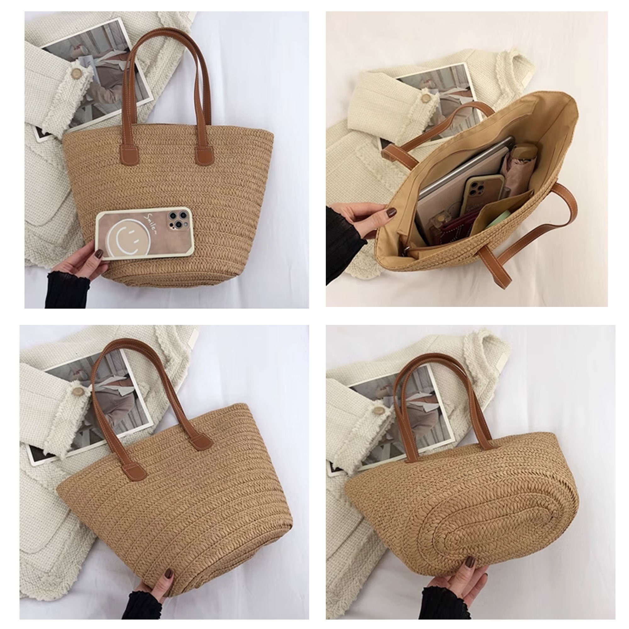 Custom Straw Beach Bag Basket, Personalised Shoulder Hand Bag, Handmade ...