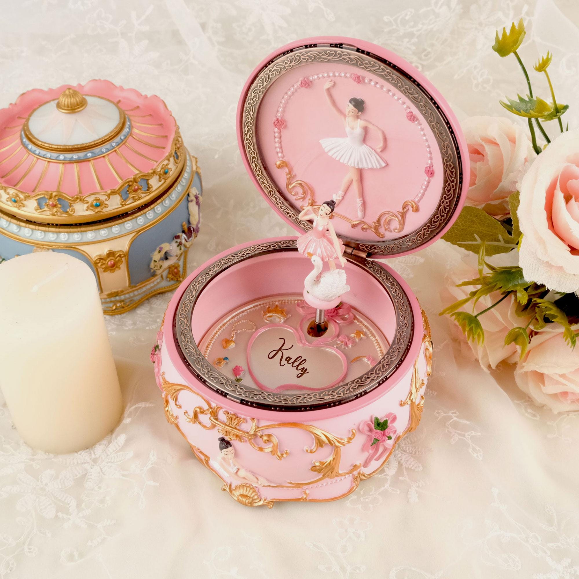 Personalized Classical Ballet Girl Music Box, Custom Name LED Lights ...