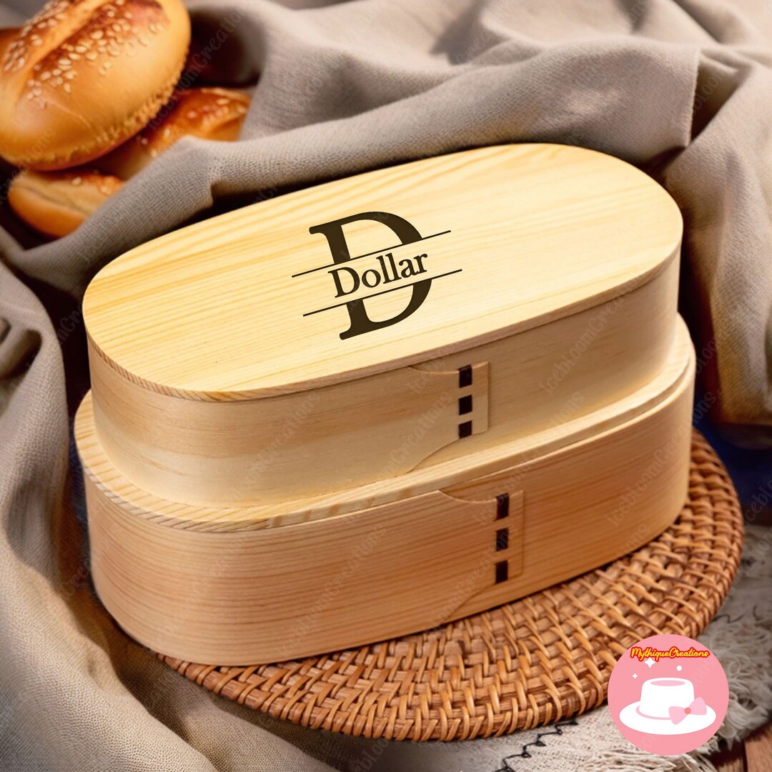 Custom Wooden Double Layer Bento Box, Engrave Name Outdoor Bento Box ...
