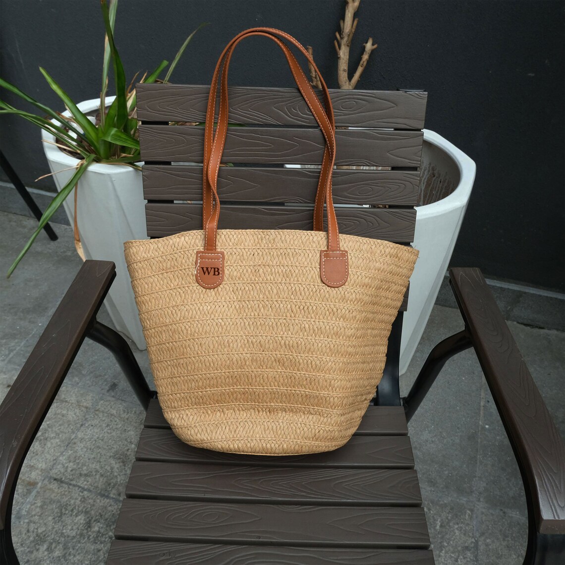 Custom Straw Beach Bag Basket, Personalised Shoulder Hand Bag, Handmade ...