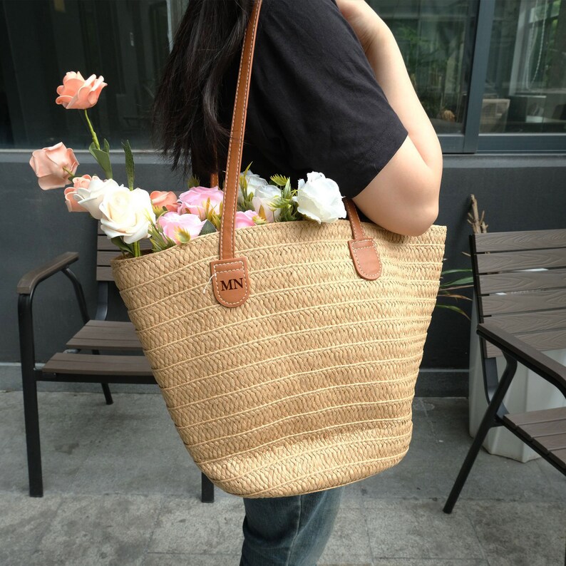 Custom Straw Beach Bag Basket, Personalised Shoulder Hand Bag, Handmade ...