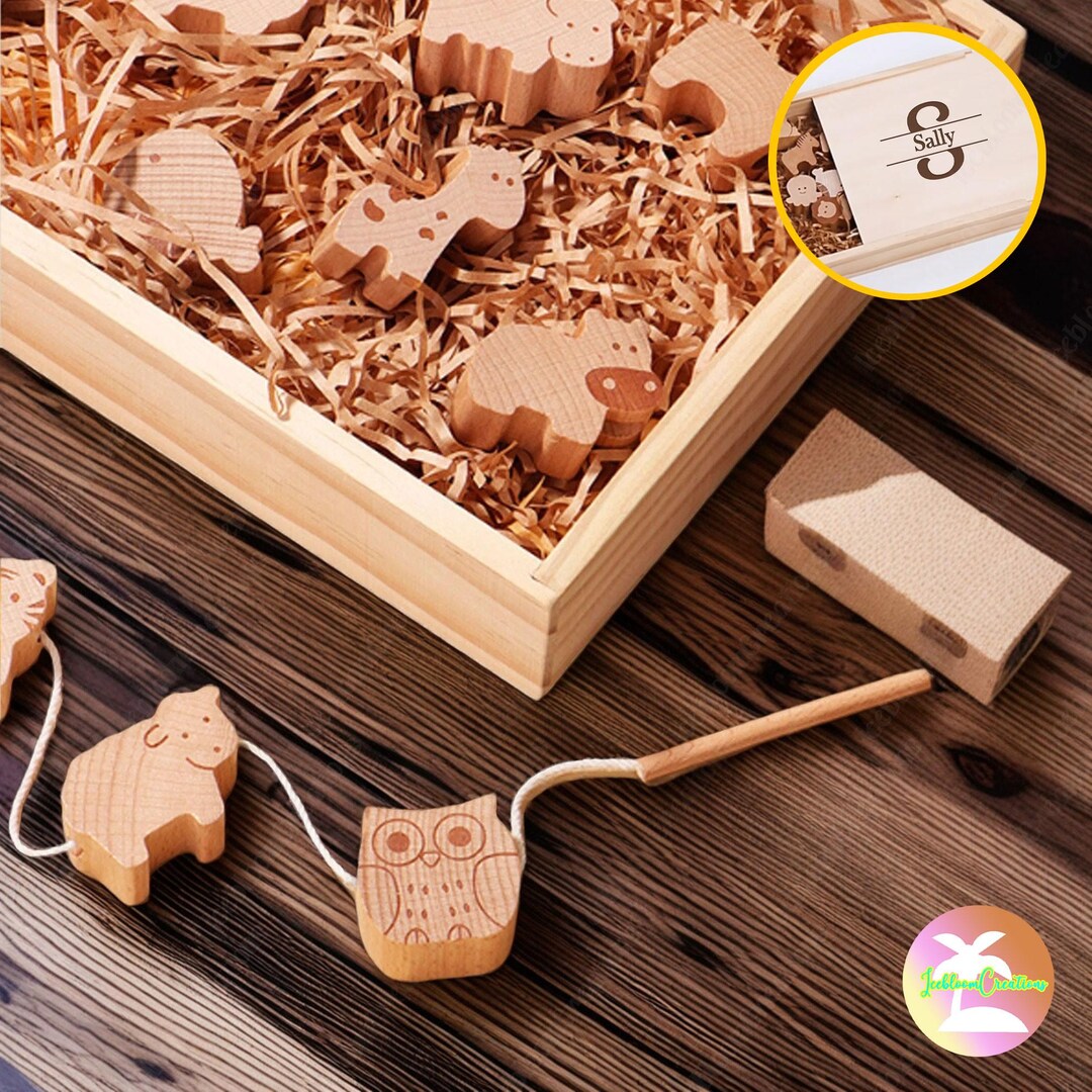 Personalised Wooden Lacing Forest Animals Set, Wood Lacing Beads Toys ...