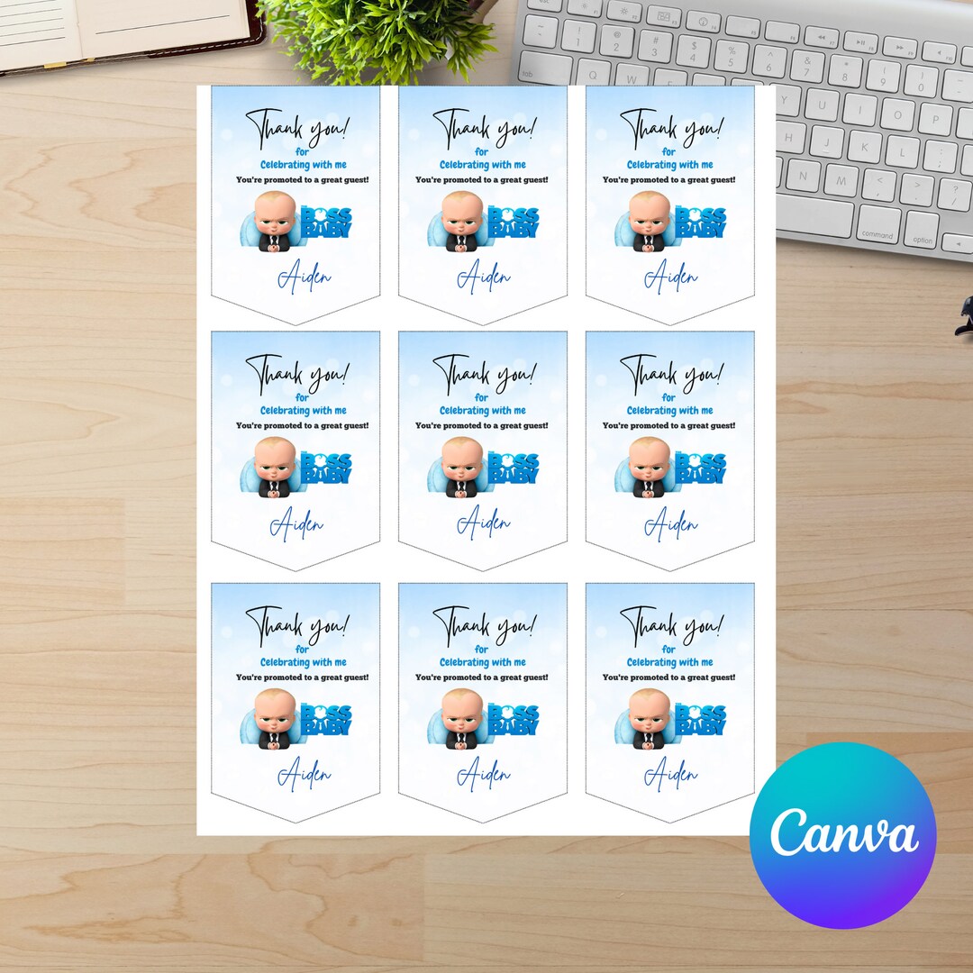 Boss Baby Thank You Tags Printable, 3.5 X 2.5 Inches Custom Party Favor ...