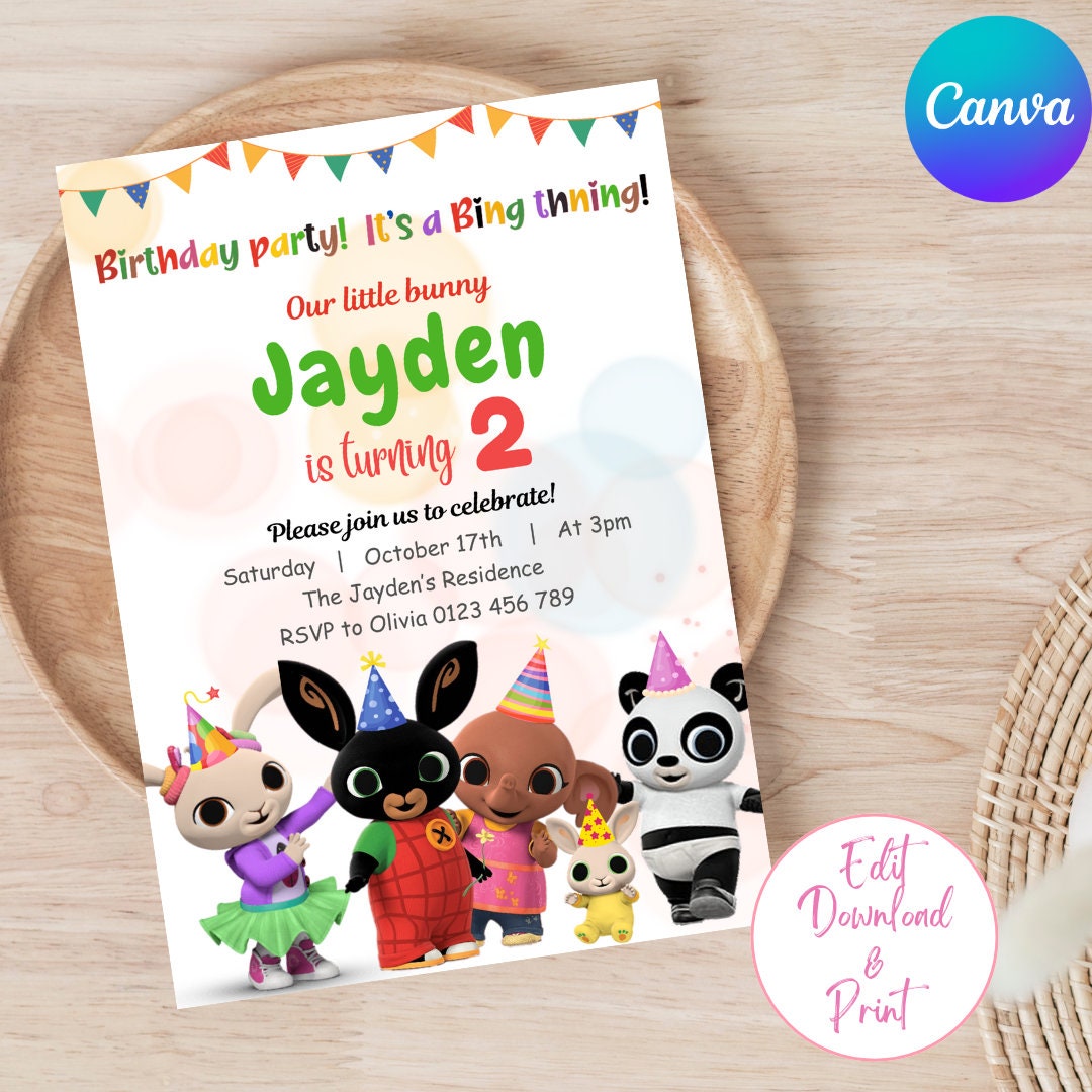 Bing Bunny Birthday Invitation Template, Customizable Kids Party Invite ...