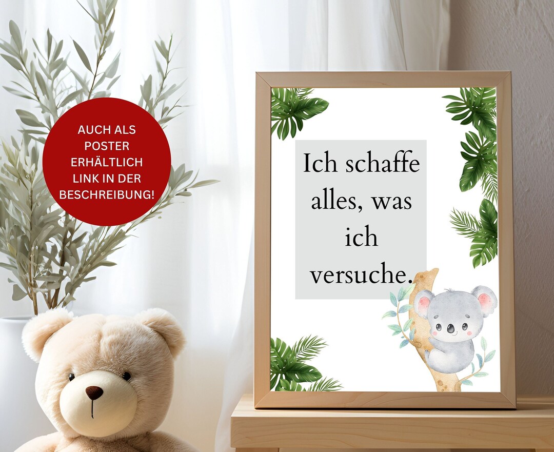 Affirmation Poster Koala Poster A4 / A3, I Can Do Everything I Try ...