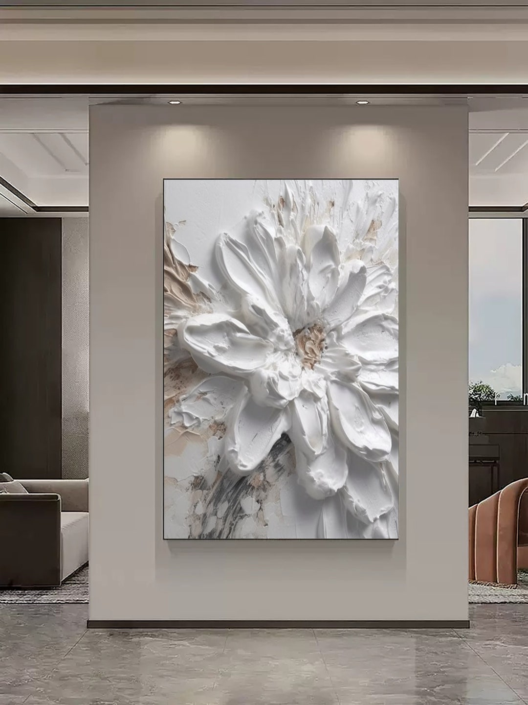 White 3D Floral Painting Heavy Textured Flower Art White Oil Painting ...