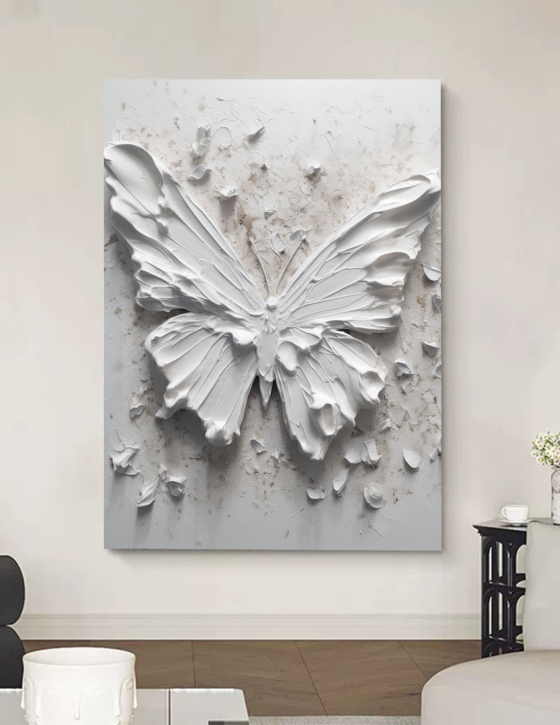White 3D Texture Butterfly Painting,white Butterfly Oil Painting ...