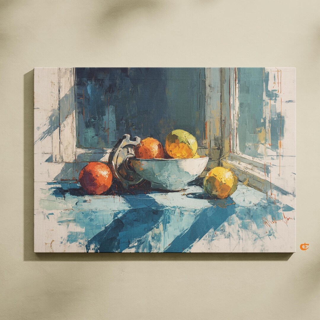 Printable Modern Still Life Art Kitchen Oil Painting With Fruit Moody ...