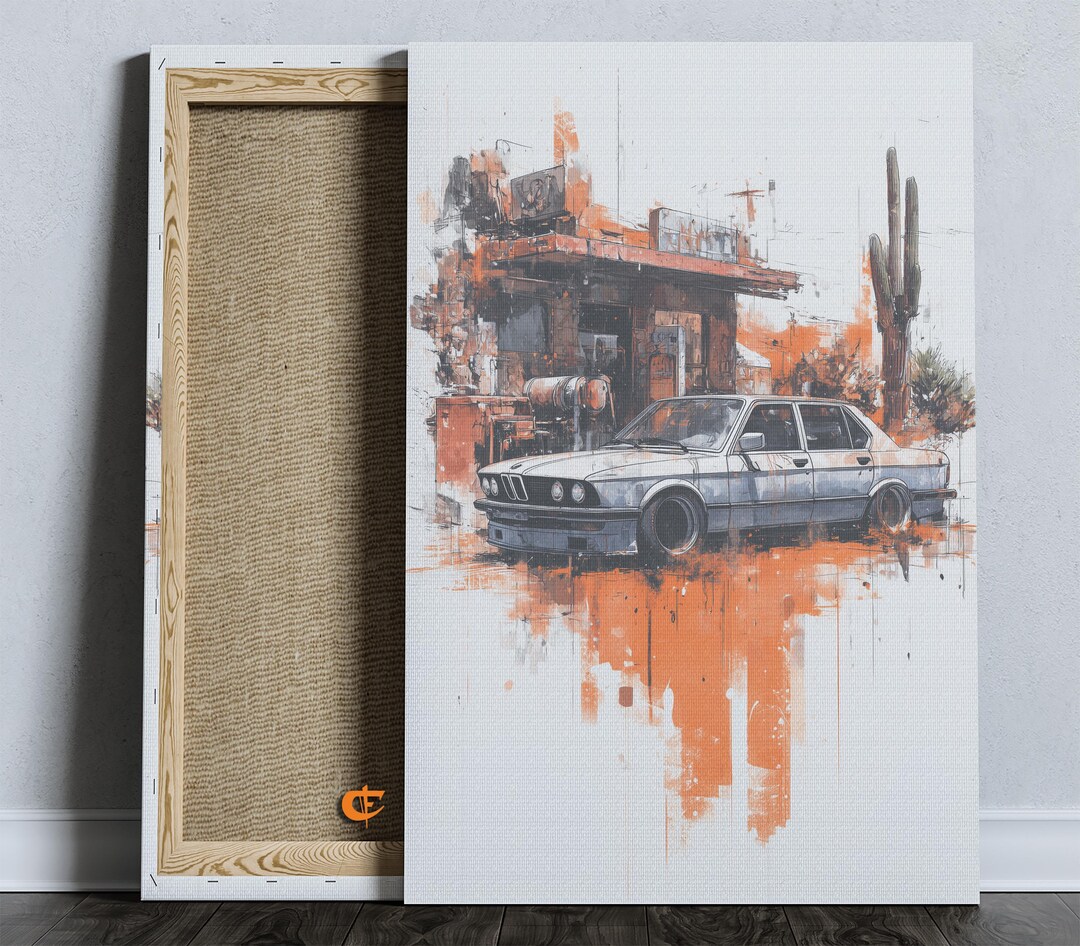 Vintage BMW Sedan Art Print Retro Automotive Wall Art Moody Mixed-media ...