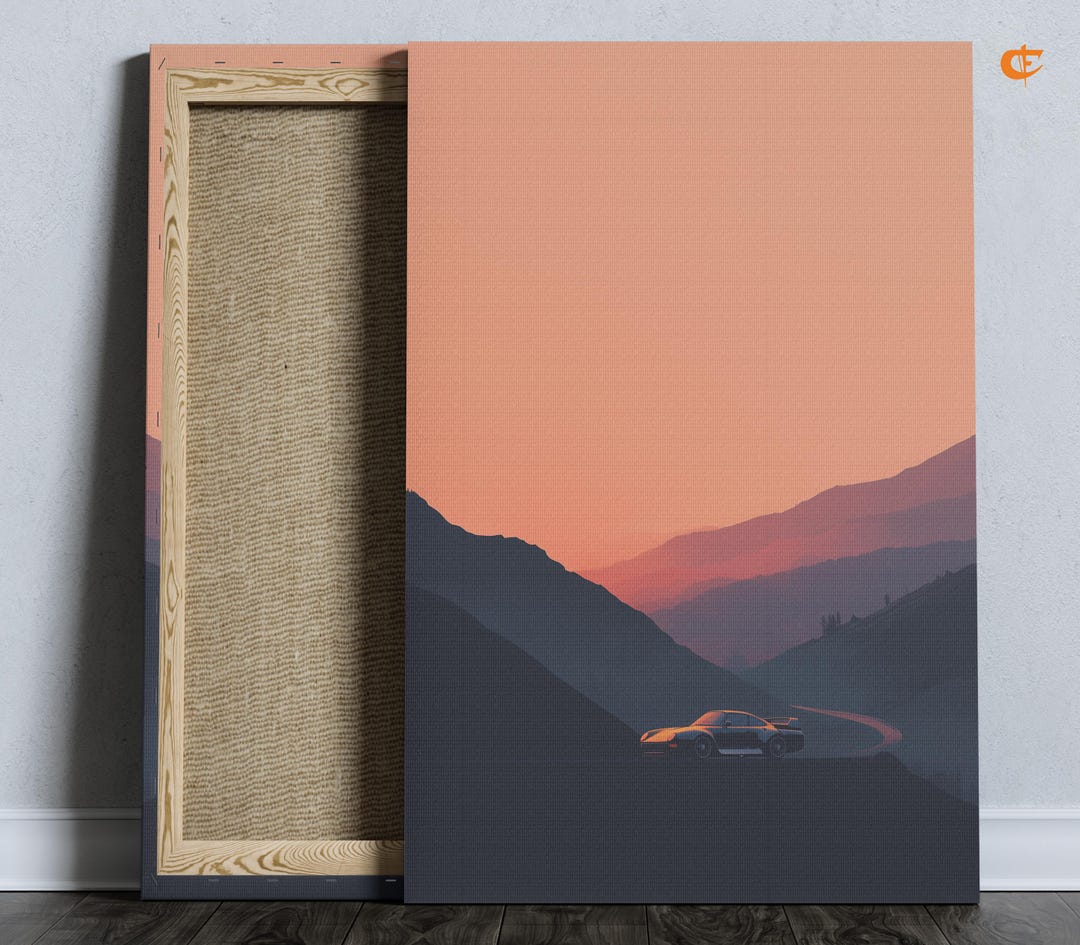 Minimalist Porsche 959 Poster - Sunset Mountain Drive, Modern Car Wall ...