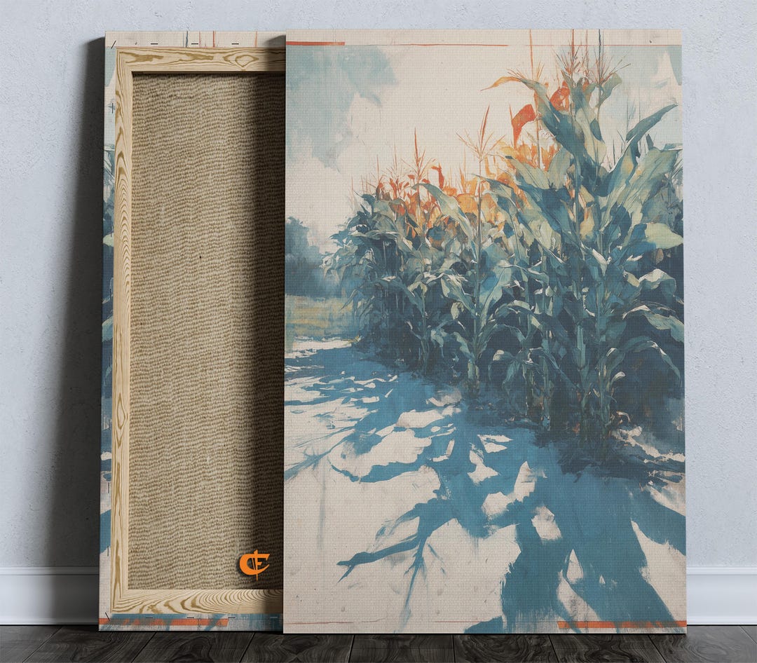 Rustic Cornfield Watercolor Painting Tall Summer Landscape Art Glowing ...