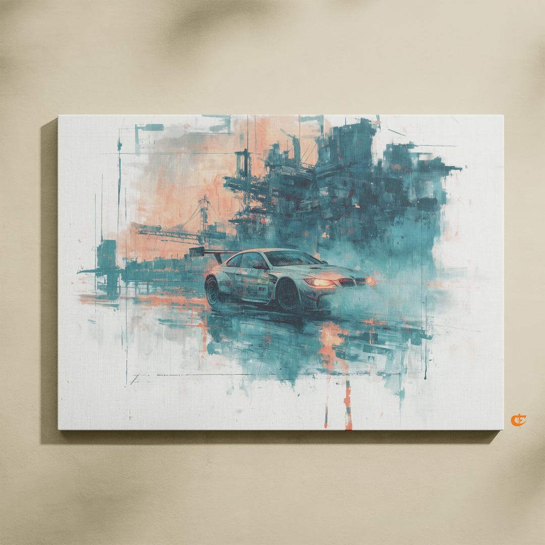 Printable Watercolor Car M3 GTR Drifting Art Vintage Sports Car Rustic ...