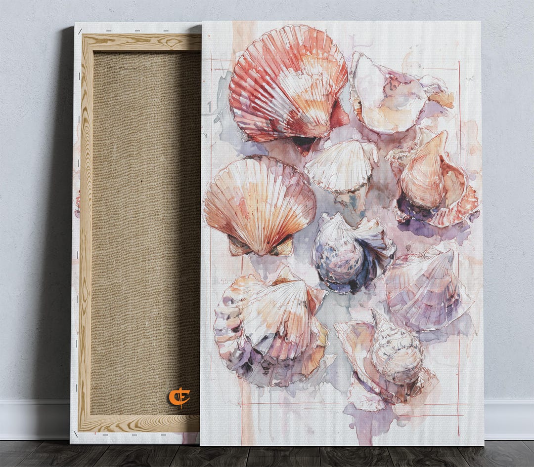 Coastal Seashell Watercolor Painting Nautical Summer Beach Printable ...