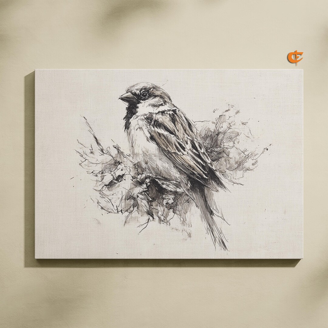 Rustic Sparrow Pencil Sketch Printable Bird Wall Art Charming Nature ...