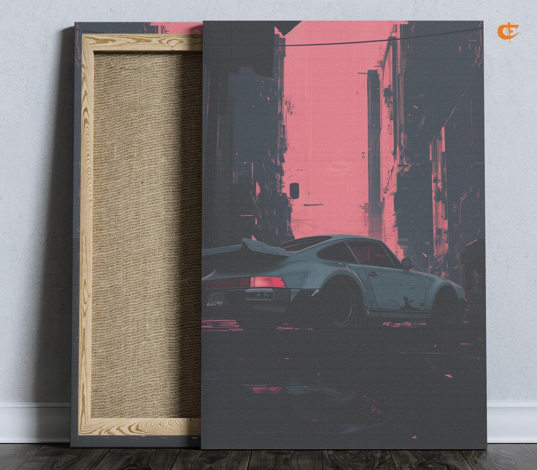 Car 911 Cyberpunk Street Racing Poster - Neon City Digital Car Art ...